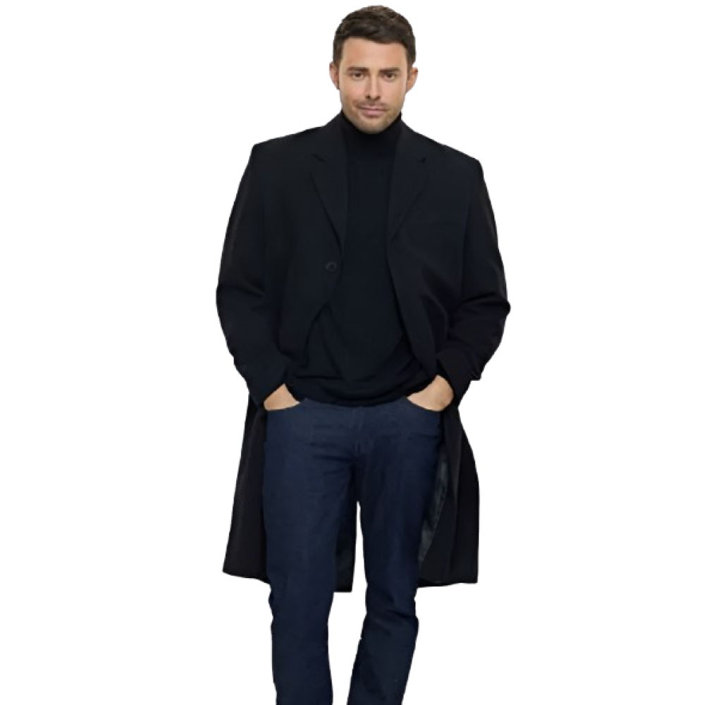 Jonathan Bennett A Keller Christmas Vacation Black Wool Coat Elegant ...