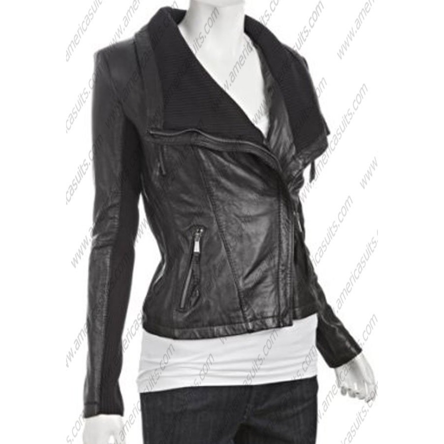 Asymmetrical Black Leather Jacket | americasuits.com