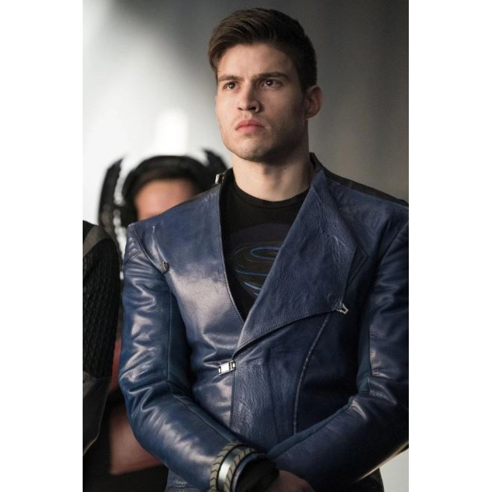 Cameron Cuffe Krypton Save Superman Navy Blue Leather Jacket