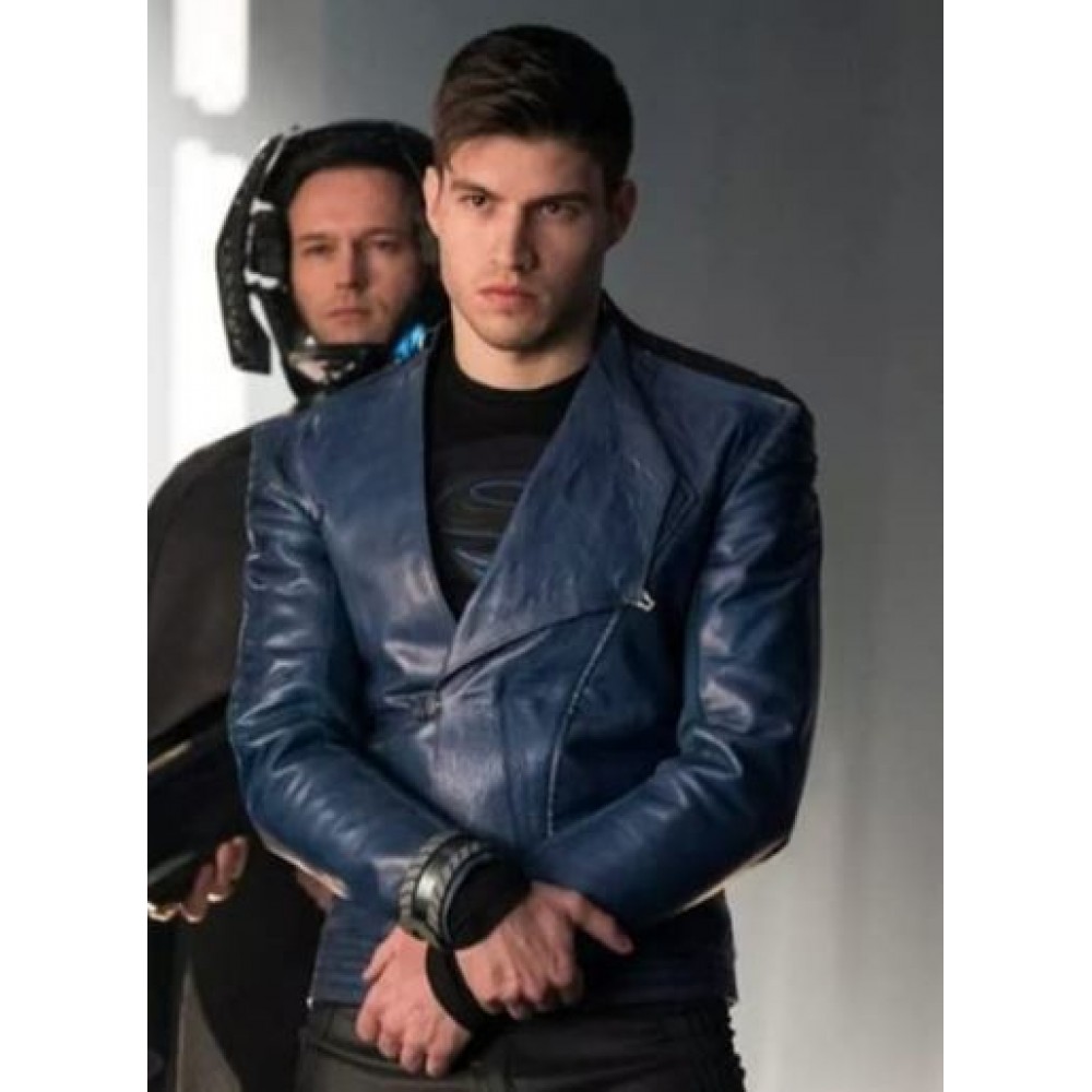 Cameron Cuffe Krypton Save Superman Navy Blue Leather Jacket