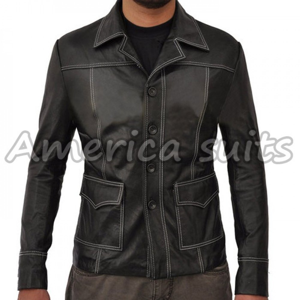Brad Pitt Fight Club Tyler Black Leather jacket