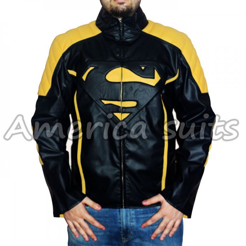 New Superman Cool Colors Black And Yellow‏ Leather Jackets