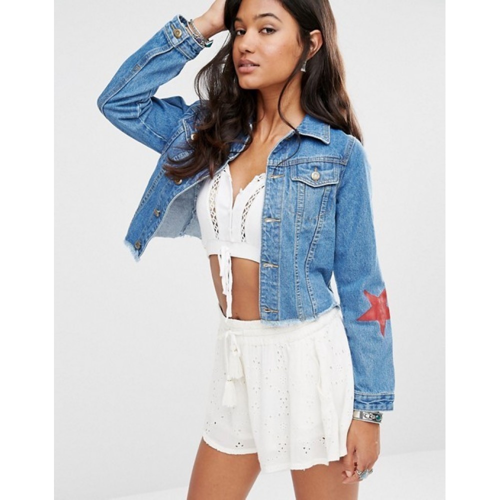 Famous In Love Cassandra Perkins Star Print Denim Jacket