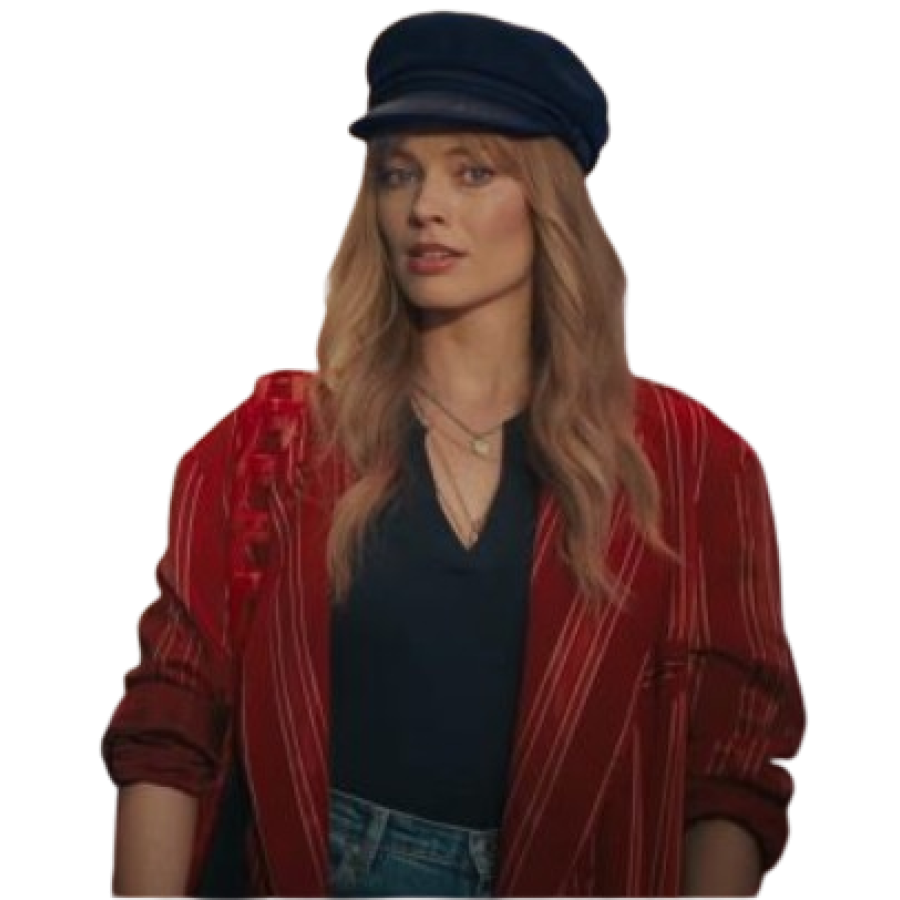 Margot Robbie Red Striped Coat – A Big Bold Beautiful Journey