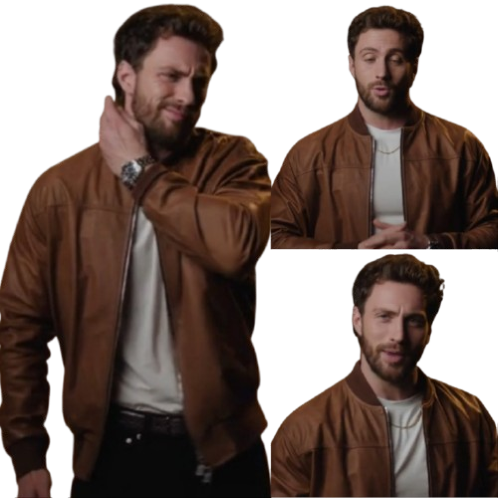 Aaron Taylor Brown Bomber Jacket | Aaron Taylor Outfit | America Suits