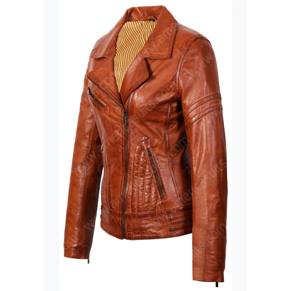 Quilted Biker Leather Jacket For Women