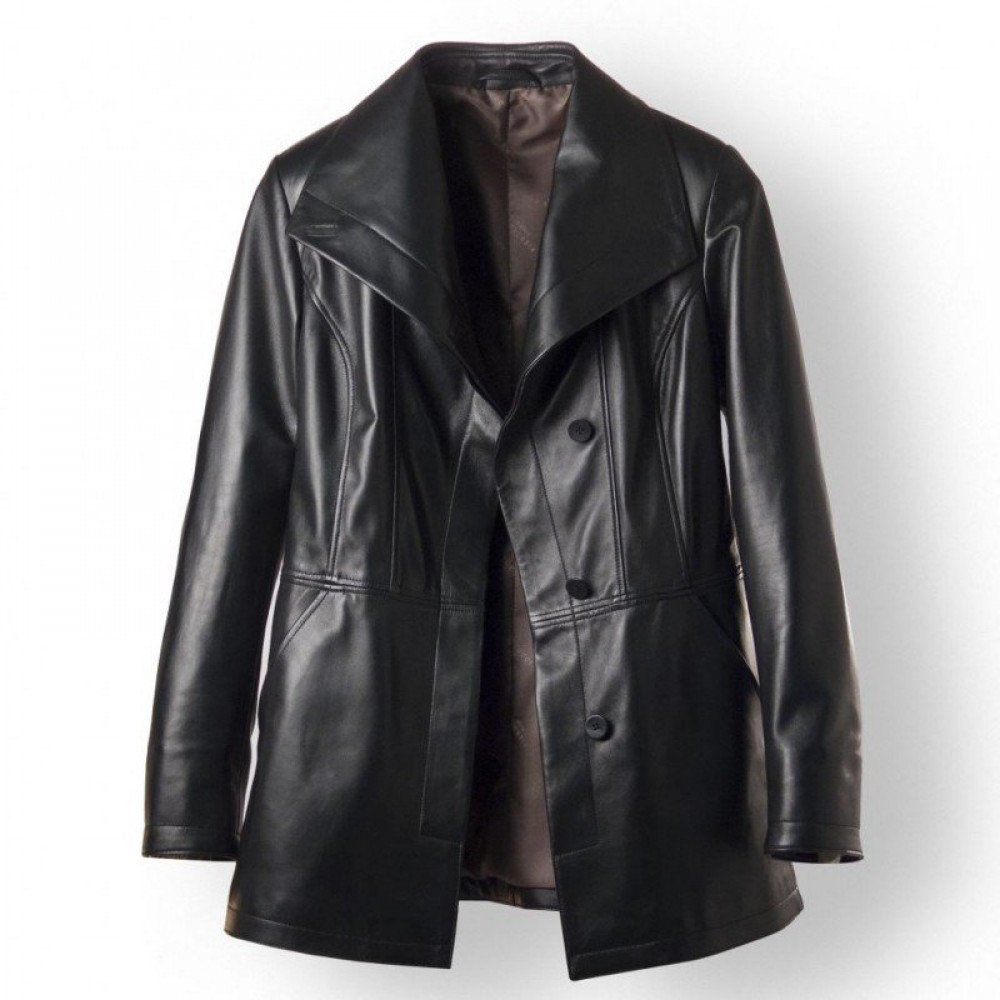 Black Italian leather jacket for women