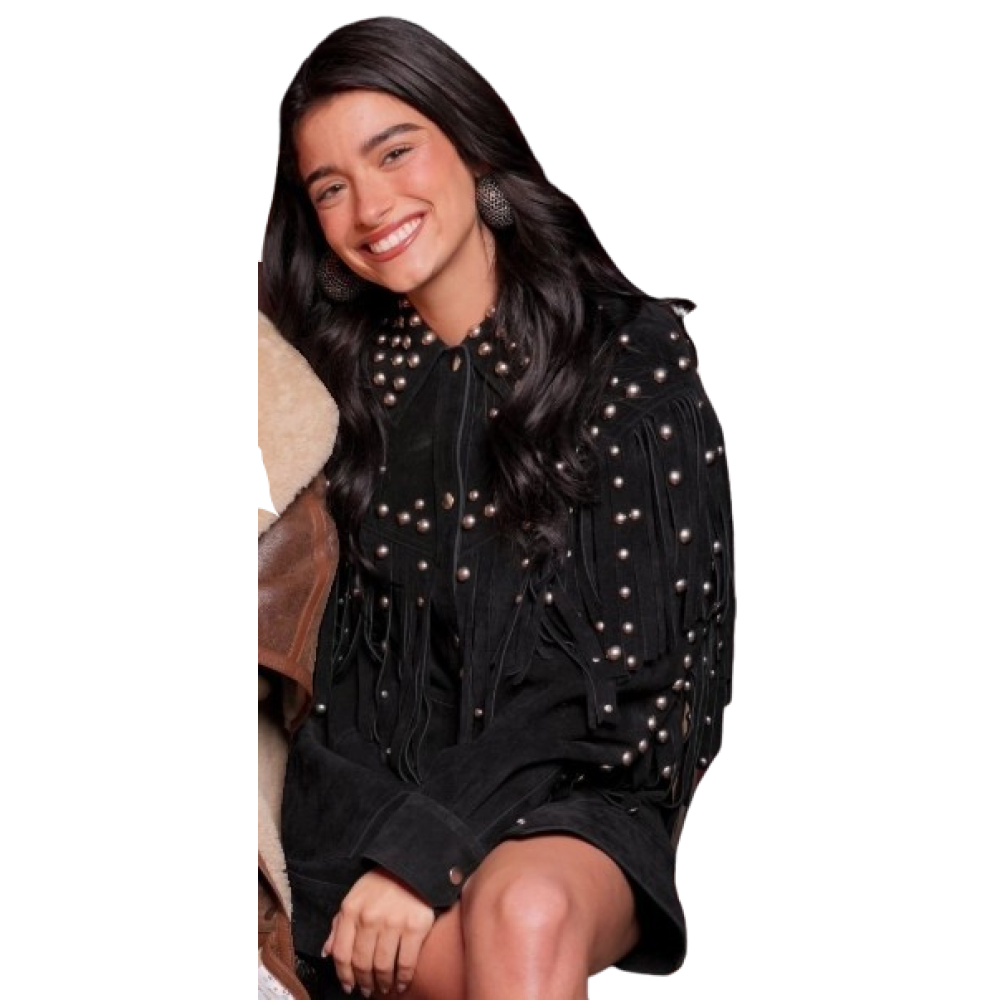 Dixie D Amelio Black Fringe studded Jacket | Dixie D Amelio Outfits ...