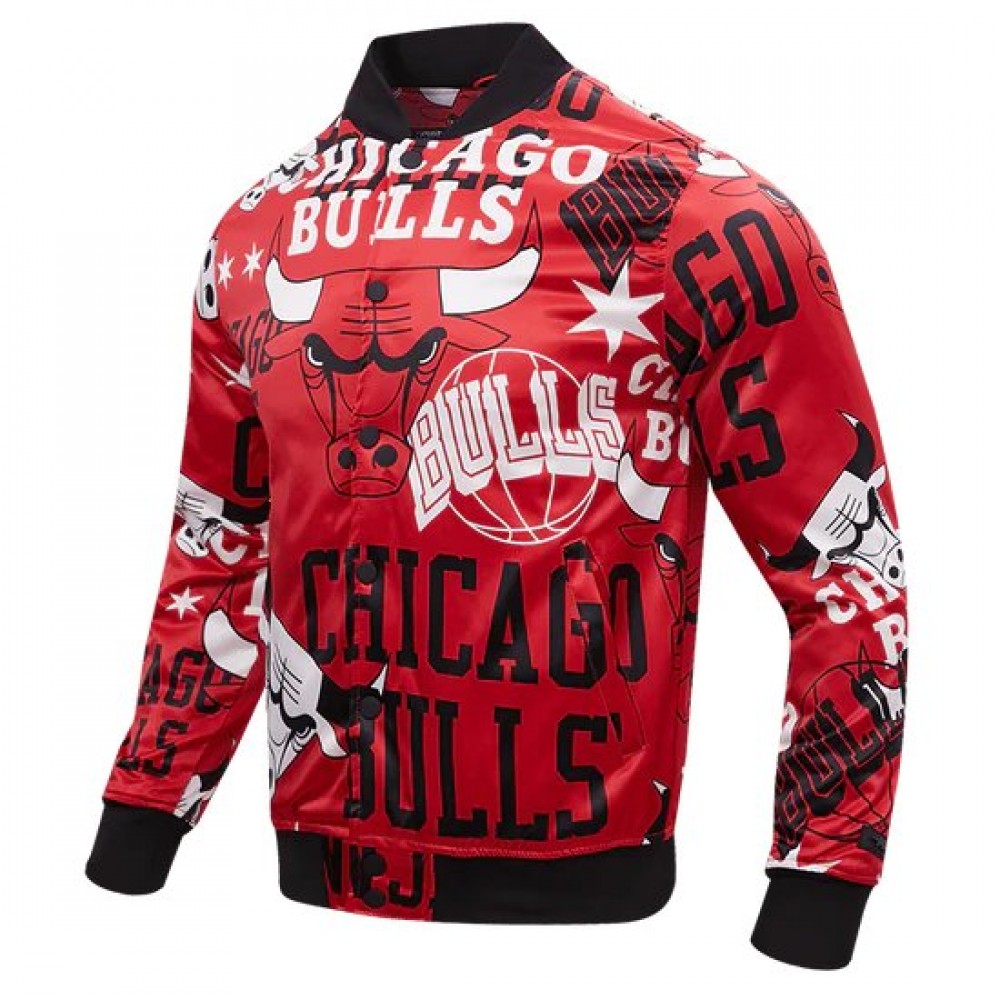 Chicago Bulls AOP Red Satin Jacket | AmericaSuits