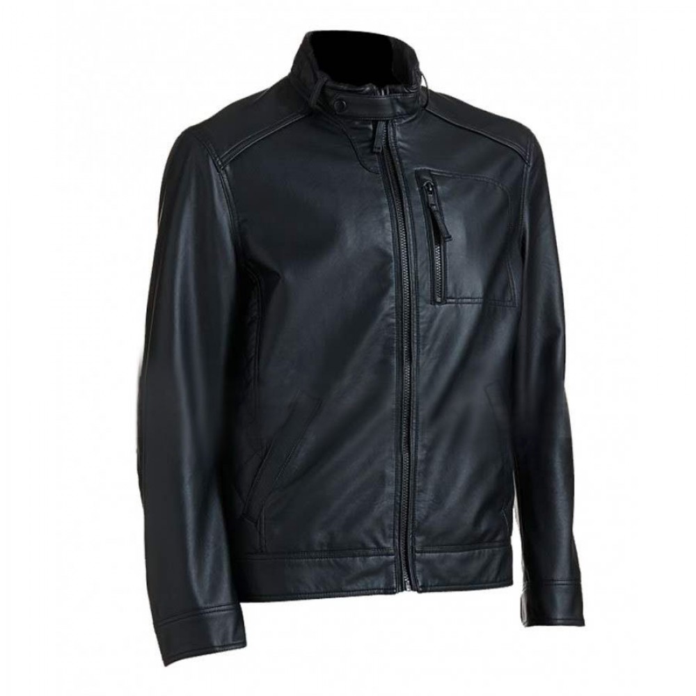 Mens Black Ribbed Leather Jacket | Black Leather Jacket