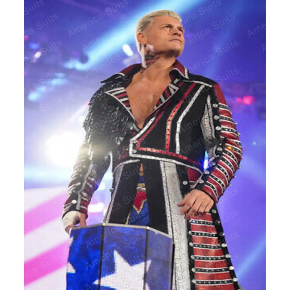 Cody Rhodes Black Military Leather Coat | 35% OFF