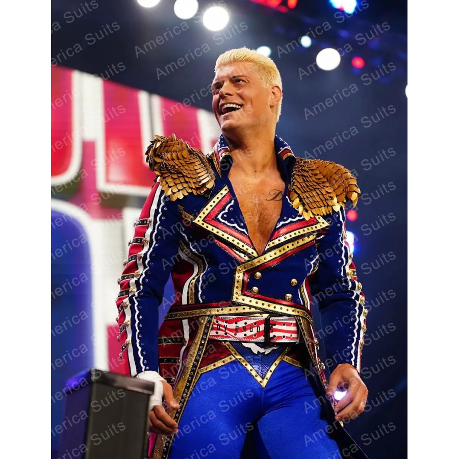 Cody Rhodes Blue Military Leather Coat | 25% OFF
