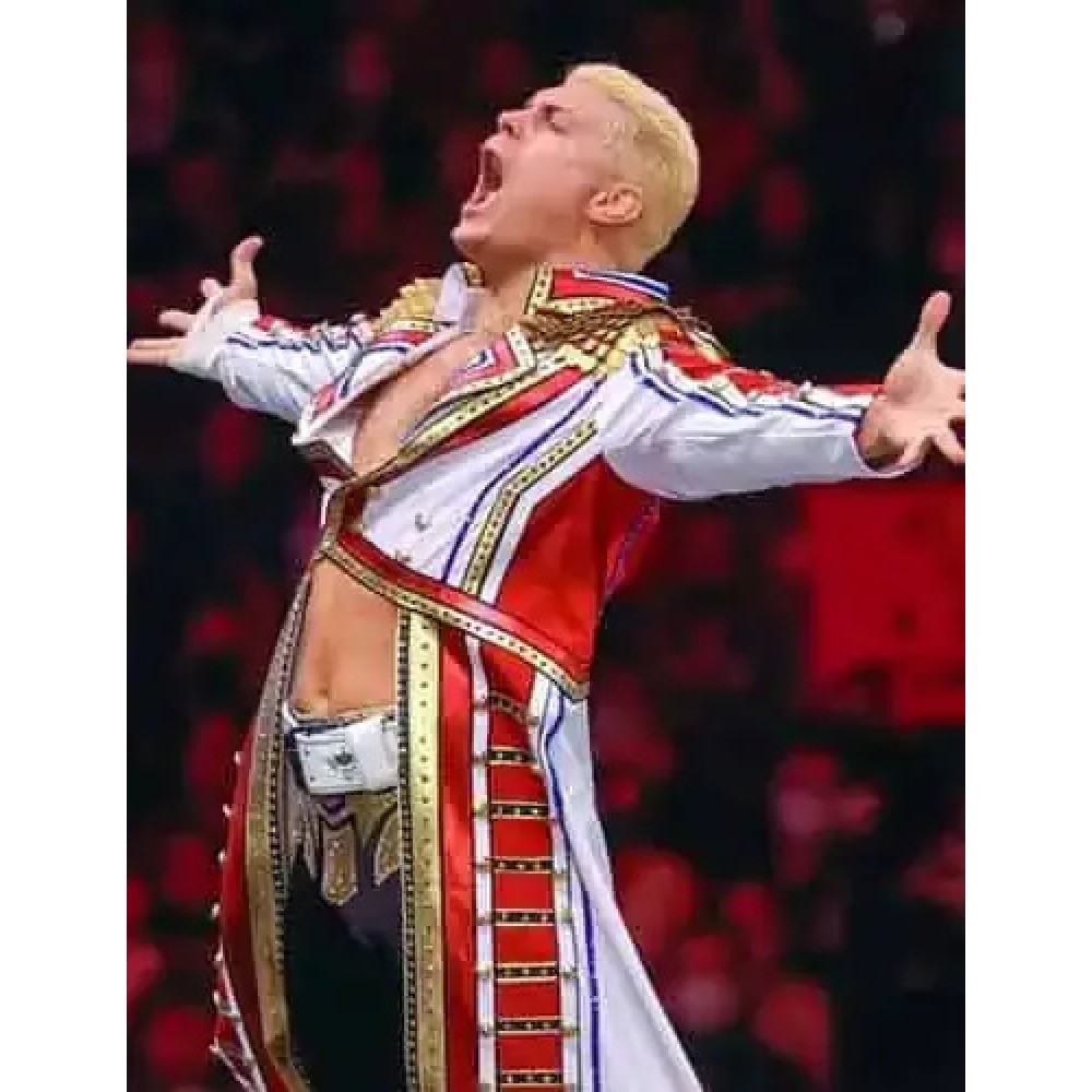 Cody Rhodes Military White And Red Coat | FLAT 30% OFF