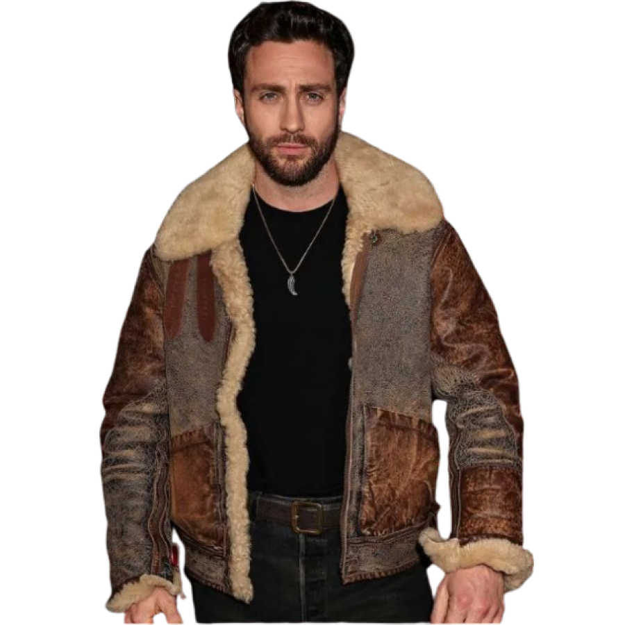 Comic Con 2024 Aaron Taylor Johnson Faux Shearling Jacket Comic Con 2024 Aaron Taylor Johnson Faux Shearling Jacket