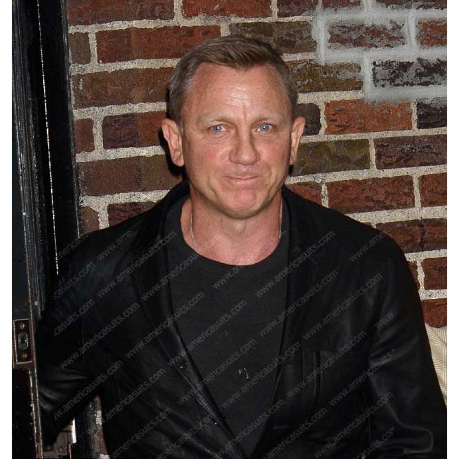 Daniel Craig Black Leather Blazer