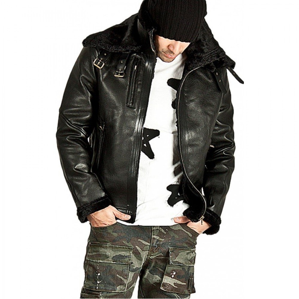 Black Leather Jacket With Fur Collar