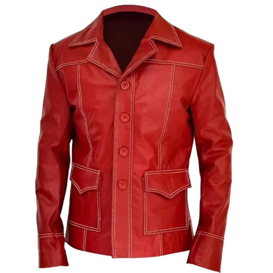 Fight Club Brad Pitt Red Leather Jacket