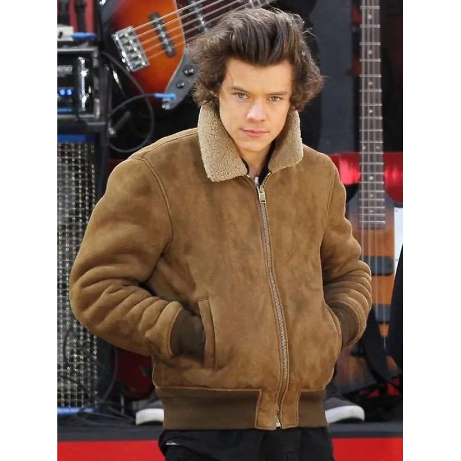 Harry Styles Suede Leather Bomber Jacket | AmericaSuits
