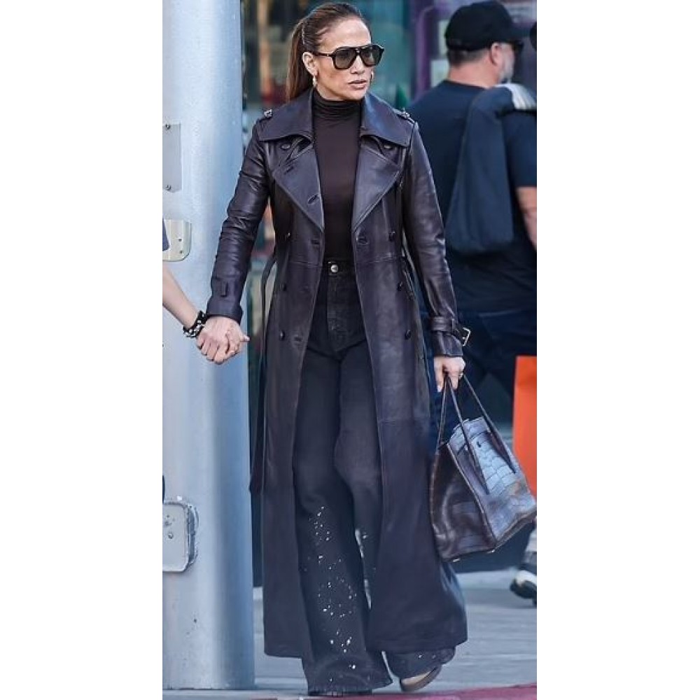 Jennifer Lopez Leather Long Coat | AmericaSuits