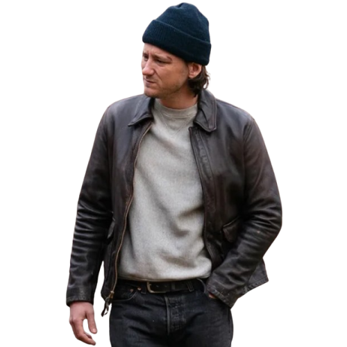 Lewis Pullman Riff Raff 2025 Brown Leather Jacket