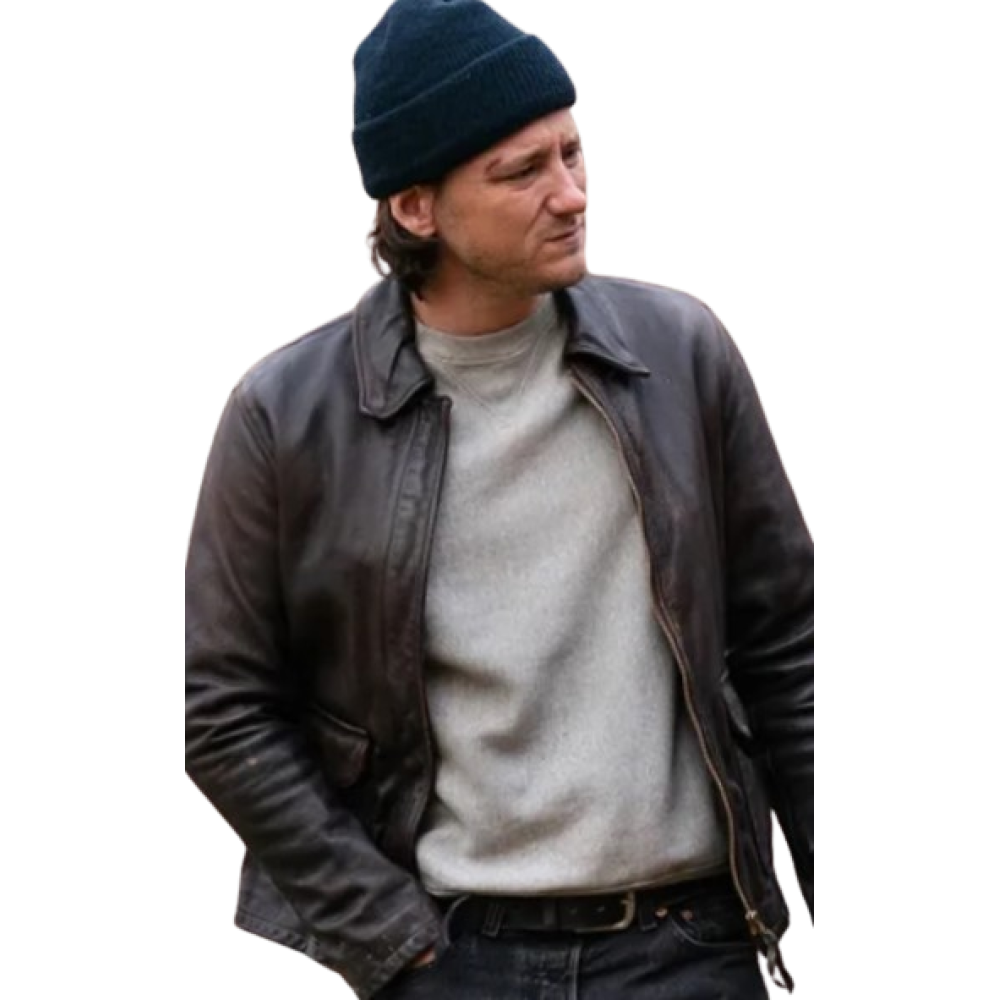 Lewis Pullman Riff Raff 2025 Brown Leather Jacket