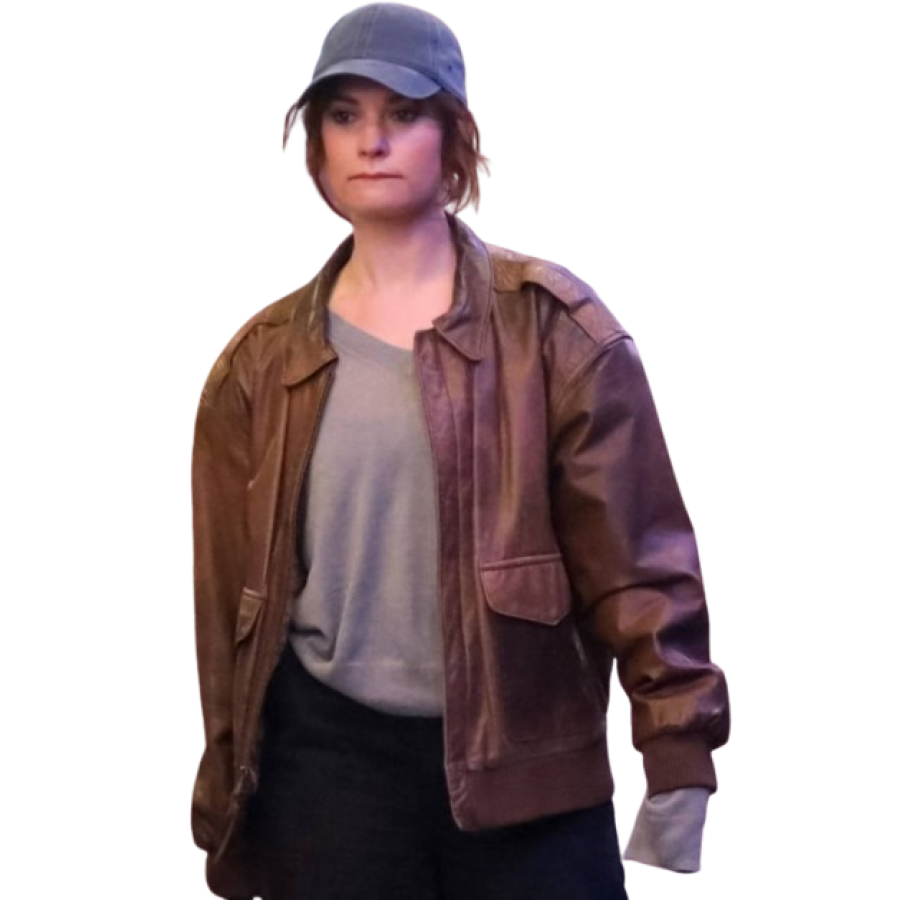 Lily James Relay Brown Leather Jacket | Relay Movie Jacket | America Suits