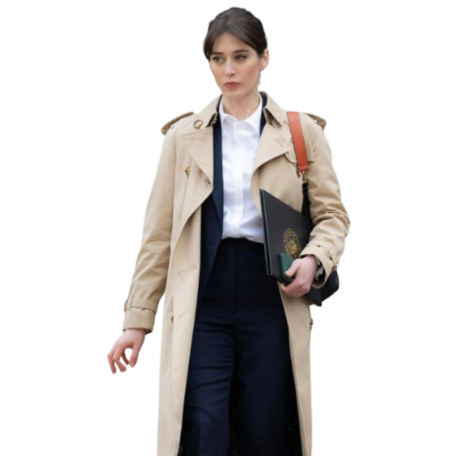 Lizzy Caplan Zero Day 2025 Alexandra Trench Coat | Alexandra Coat ...