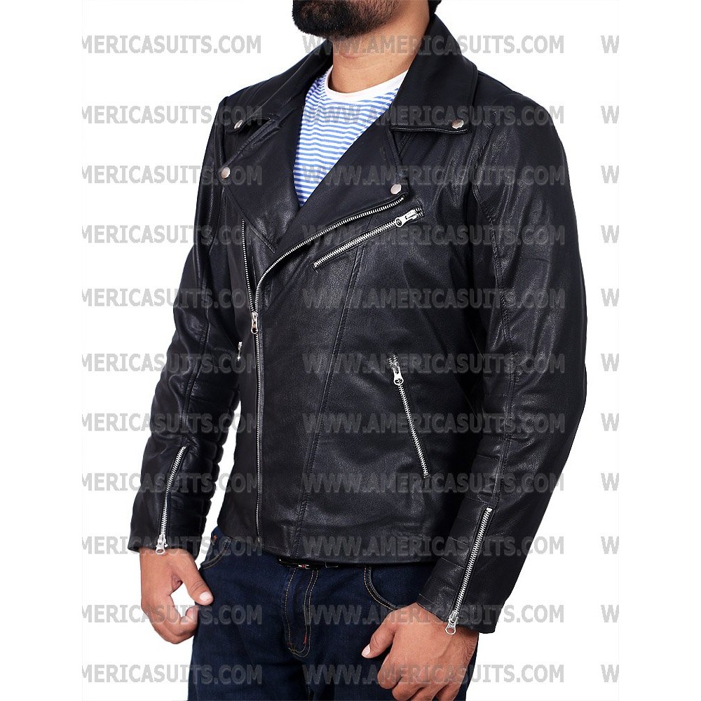 Men Classic Black Leather Biker Jacket
