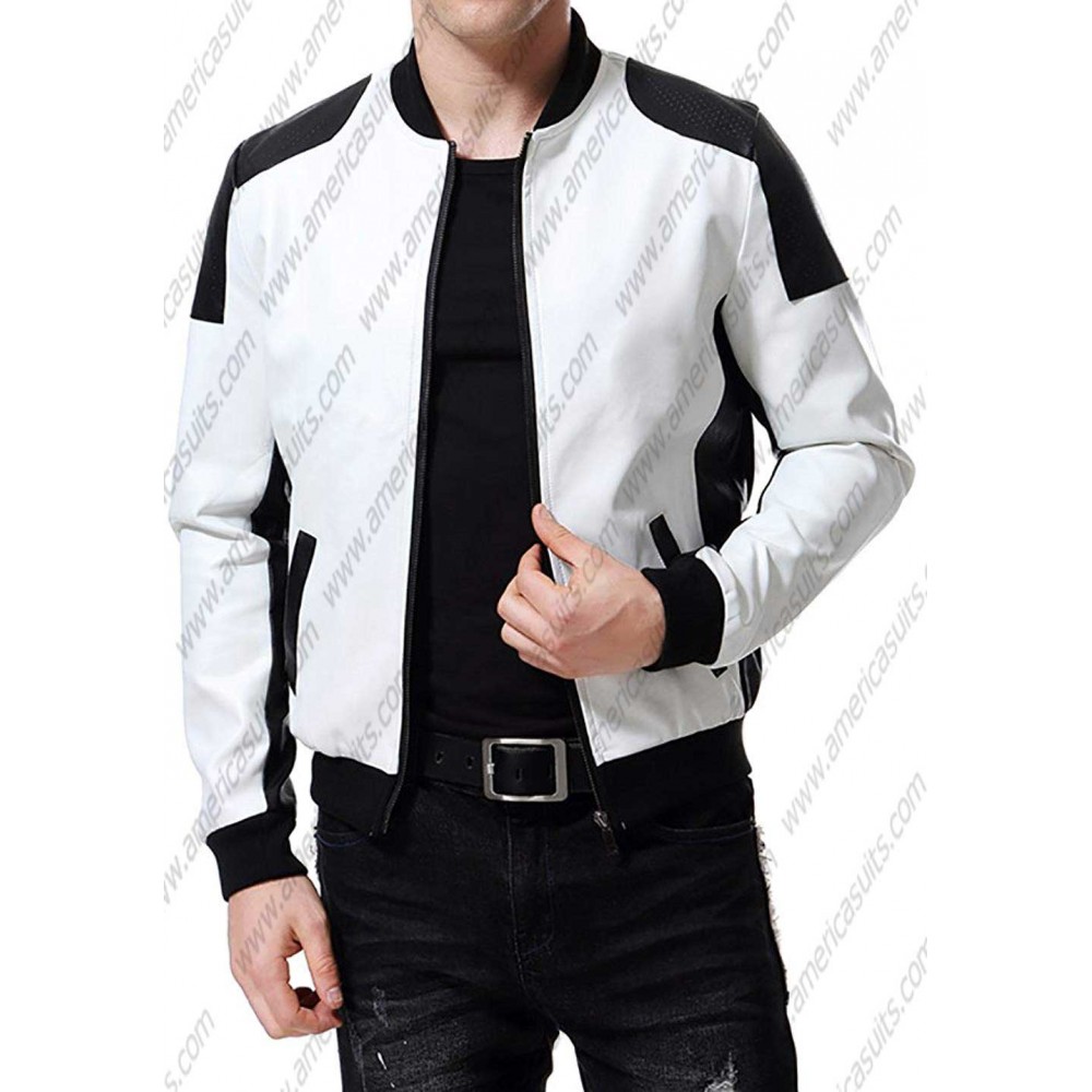 Men White Black Slim Fit Jacket