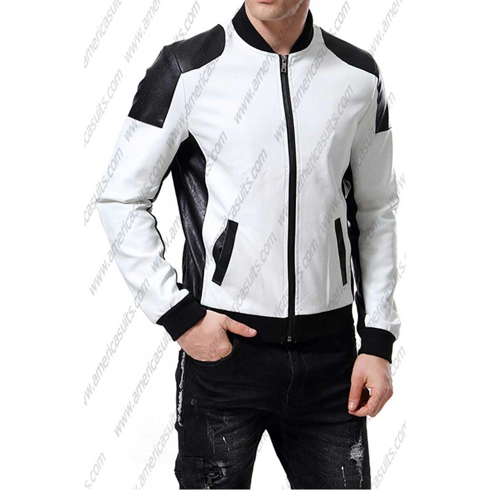 Men White Black Slim Fit Jacket