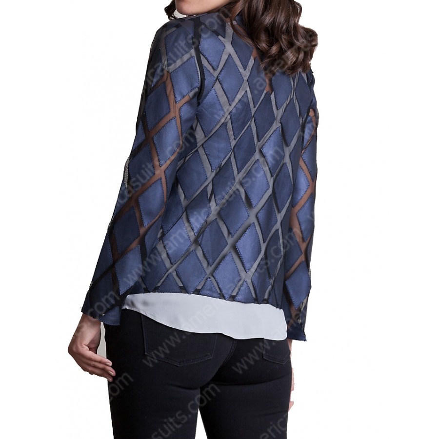 Women Dark Blue Patch Leather Jacket | 45% OFF | americasuits.com