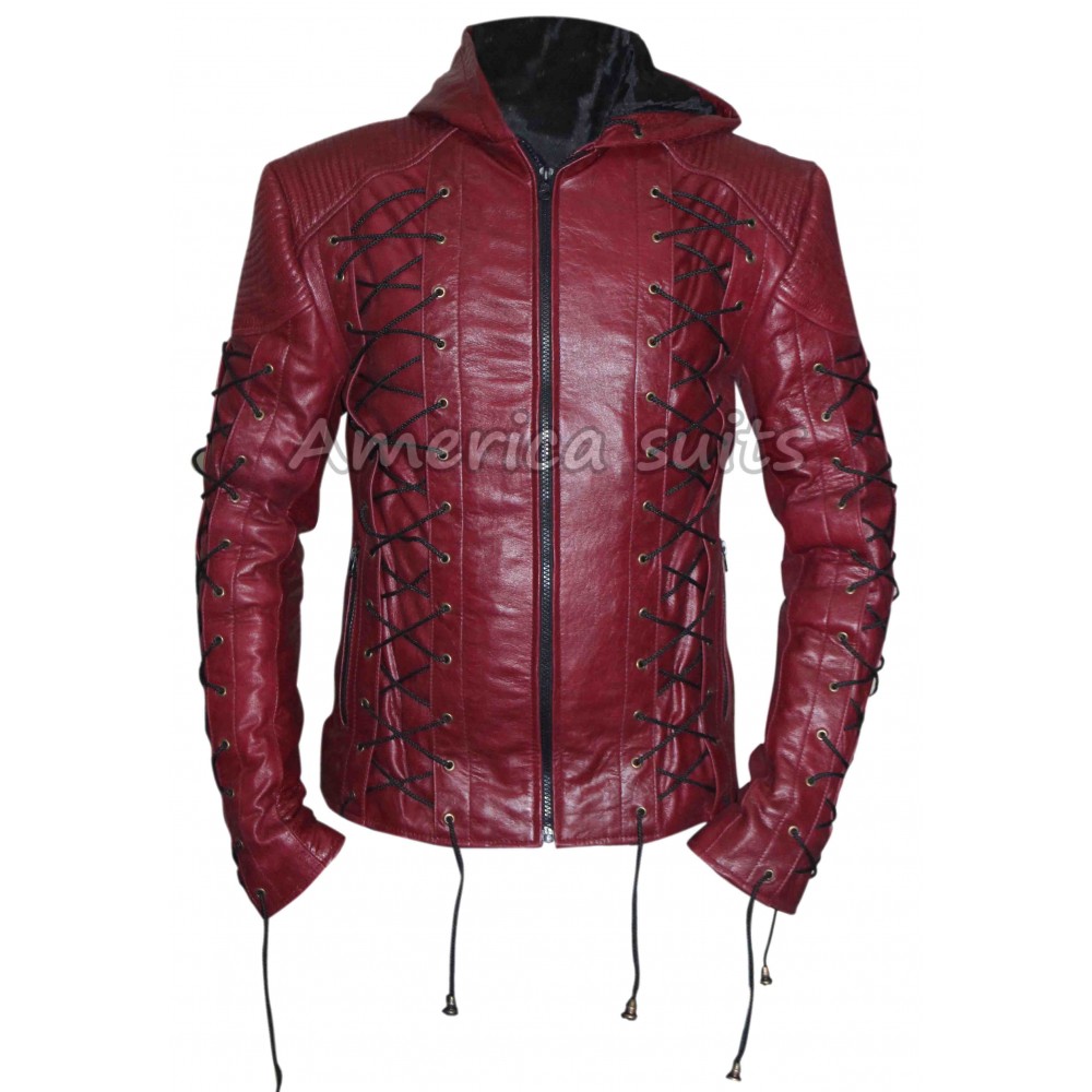 Roy Harpers Arrow Season 3 Maroon Leather Jacket For Men