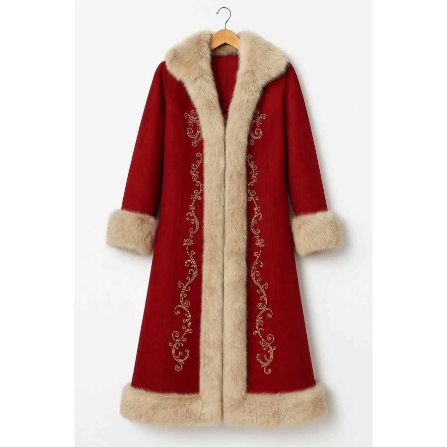 Santa Claus Red Wool Blend Gold Embroidery Coat | America Suits