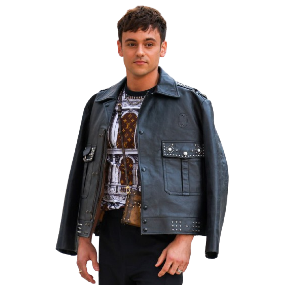 Tom Daley Black Leather Jacket | America Suits