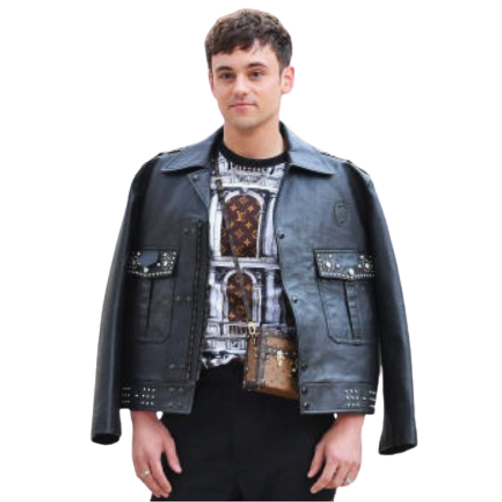 Tom Daley Black Leather Jacket | America Suits