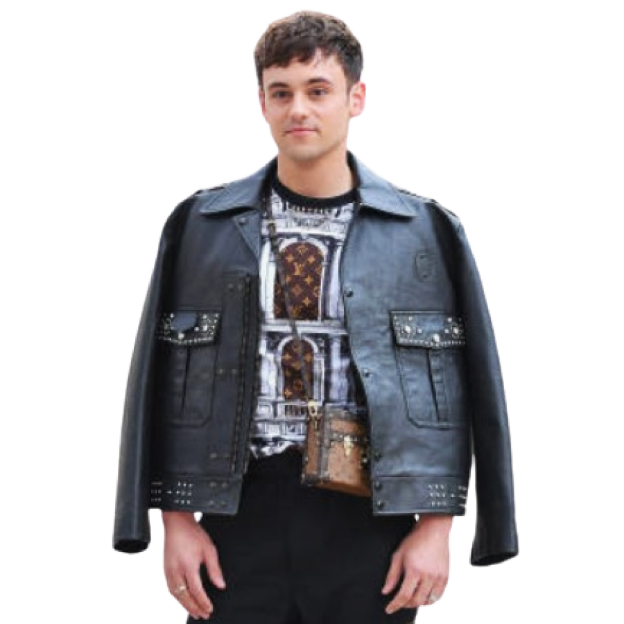 Tom Daley Black Leather Jacket | America Suits