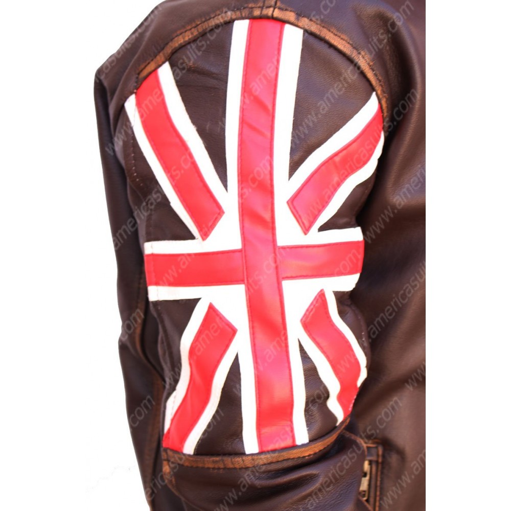 UK Flag Brando Slim Fit Leather Jacket | FREE SHIPPING