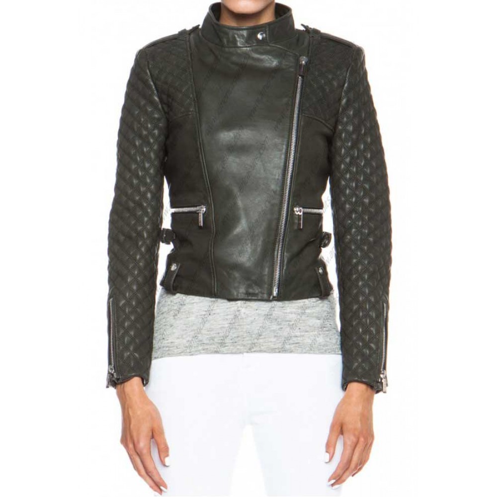Women Olive Green Quilted Leather Jacket | americasuits.com