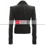 Women Power Shoulder Black Leather Jacket
