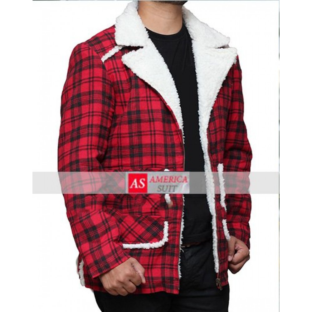Denver Red Flannel Checkered Style Mens Fur Shearling Jacket