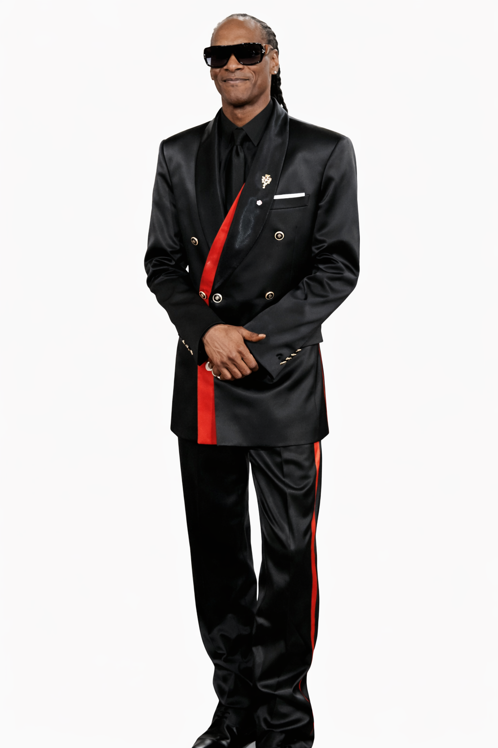 Snoop Dogg Golden Globes 2026 Black Red Satin Tuxedo